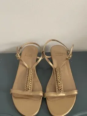 Stuart Weitzman | Shoes | Stuart Weitzman Metallic Gold Tstrap Chain ...